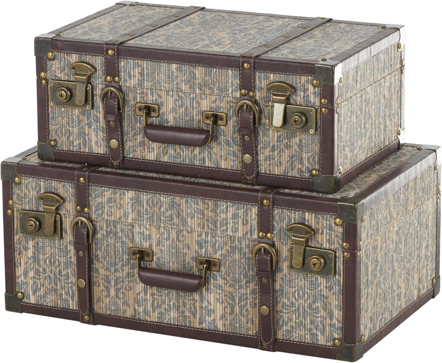 Deco 79 Wooden Decorative Trunk Vintage Studded Woven Storage ...