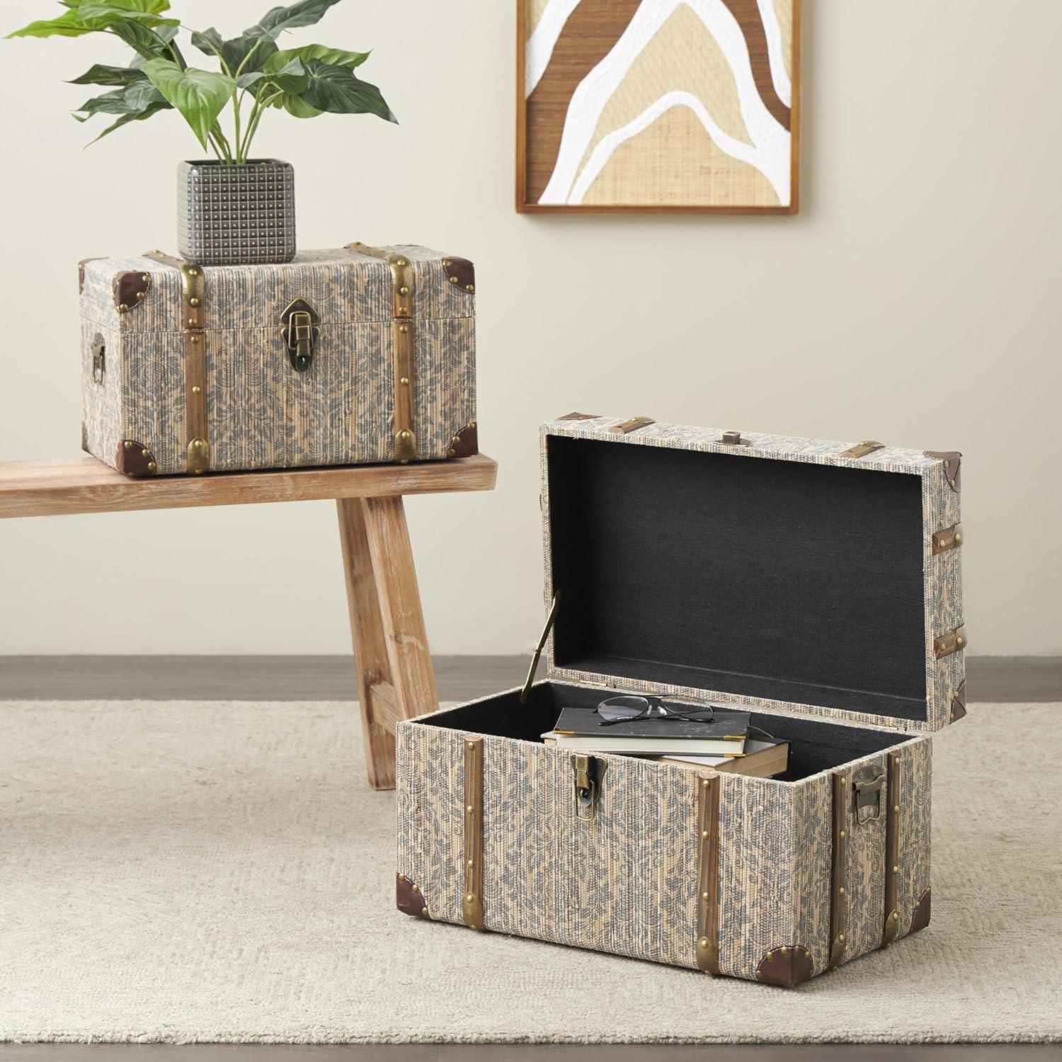 Deco 79 Wooden Decorative Trunk Vintage Studded Woven Storage ...